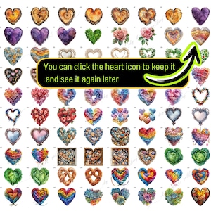 300 Heart Clipart Bundle, Watercolor Heart, Cute Heart, Floral Heart ...