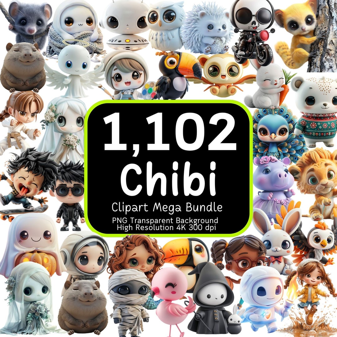 1,102 Chibi Clipart Mega Bundle, Chibi PNG, Kawaii PNG, Cute Clipart ...