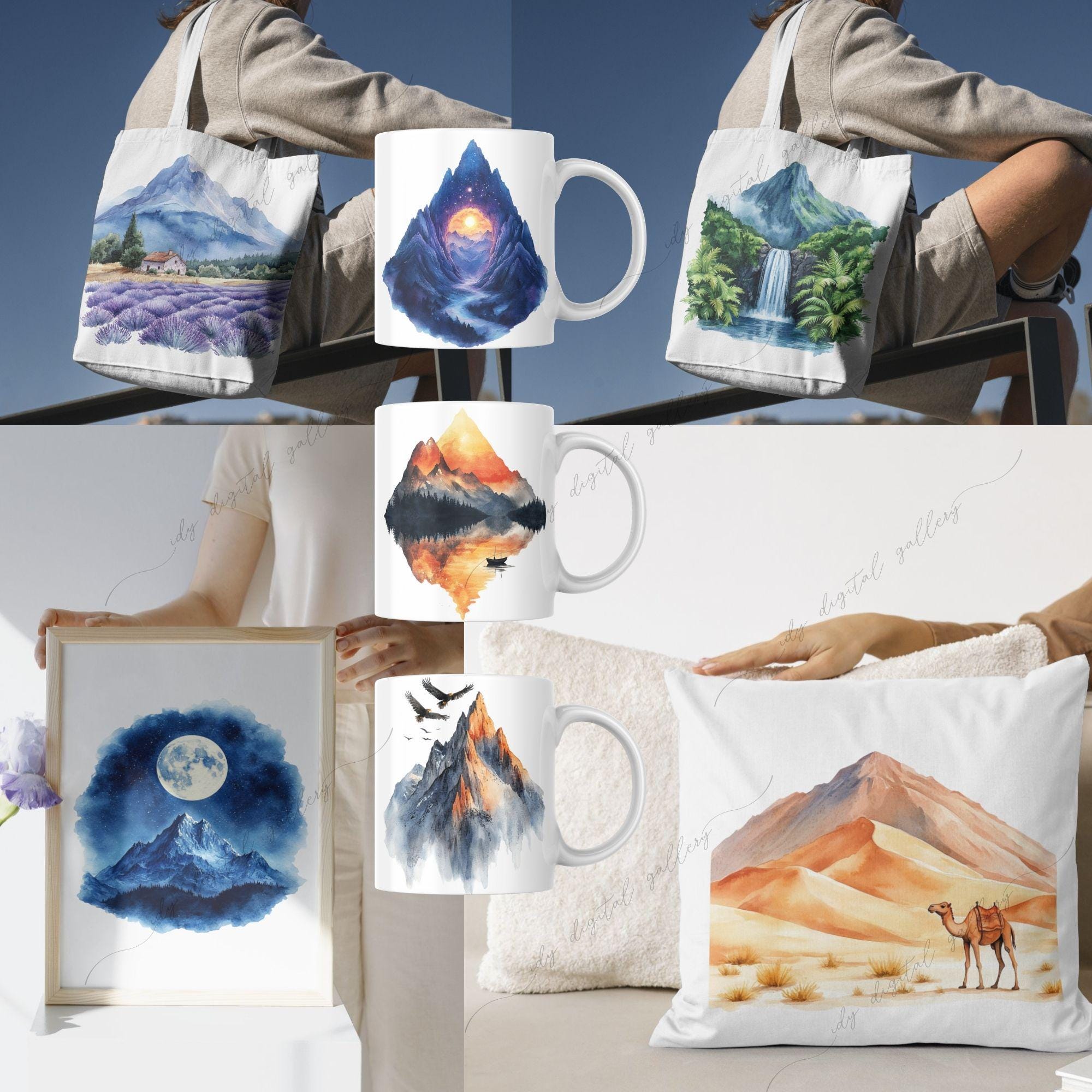214 Mountain Watercolor Clipart Bundle, Mountain PNG Bundle, Landscape ...