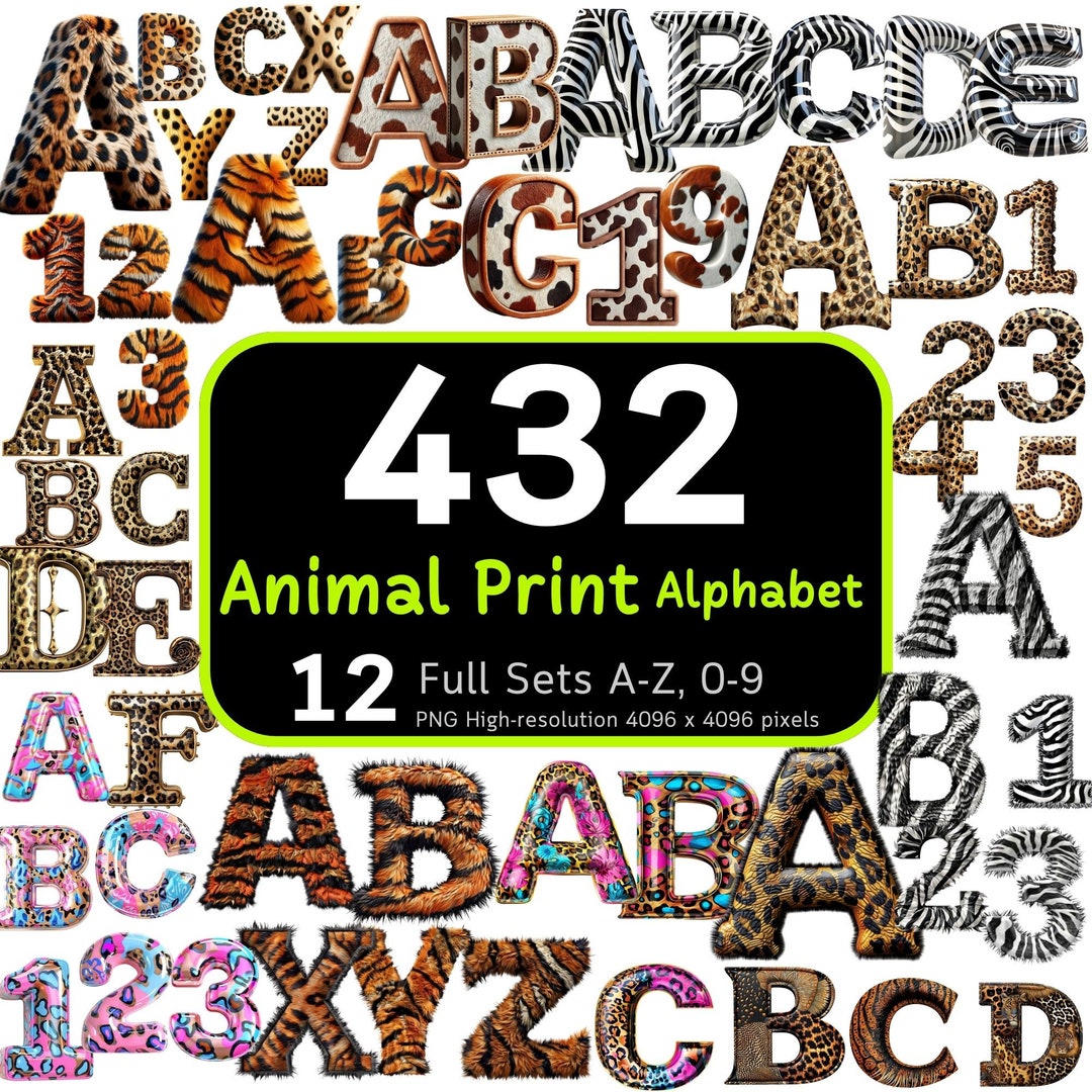 432 Animal Print Alphabet & Numbers Bundle, Animal Print Letters ...