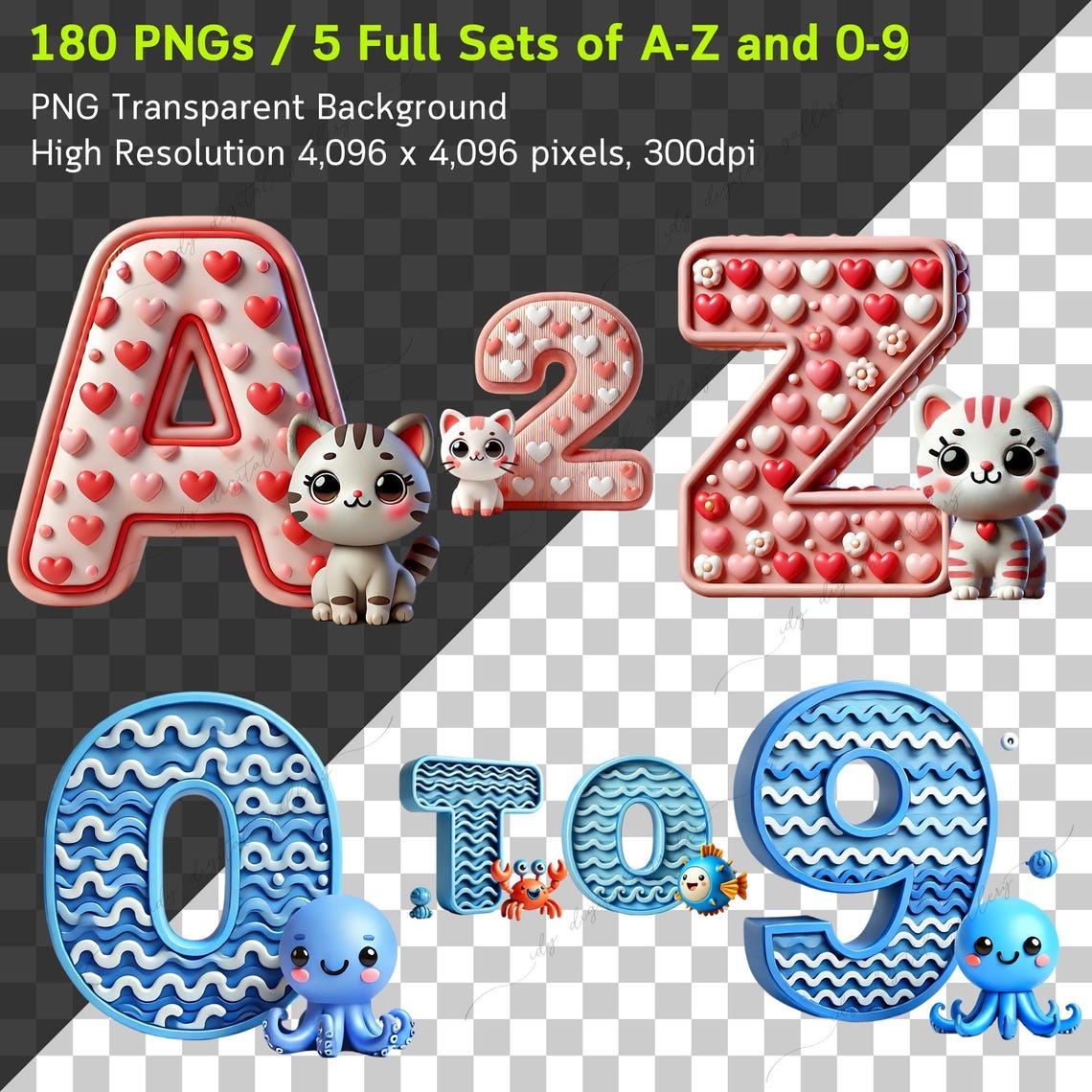 180 Cute Animal Alphabet & Numbers Bundle, Animal Alphabet Clipart ...