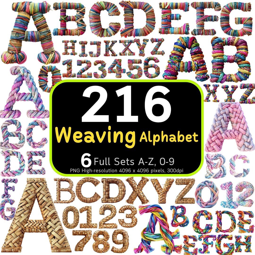 216 Weaving Alphabet & Numbers Bundle, Weaving Textures, Colorful ...