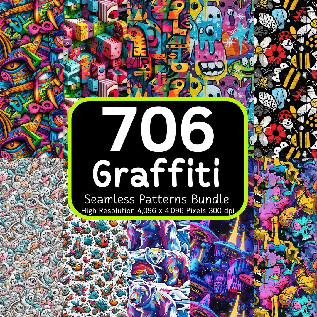706 Graffiti Seamless Patterns Mega Bundle, Graffiti Pattern, Graffiti ...