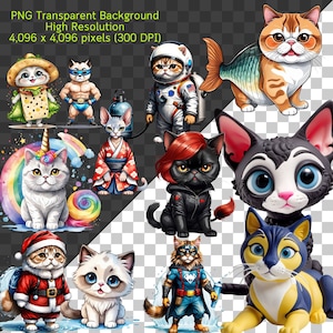 272 Cute Cat Clipart Bundle, Funny Cats, Watercolor Cats, Cat PNG ...