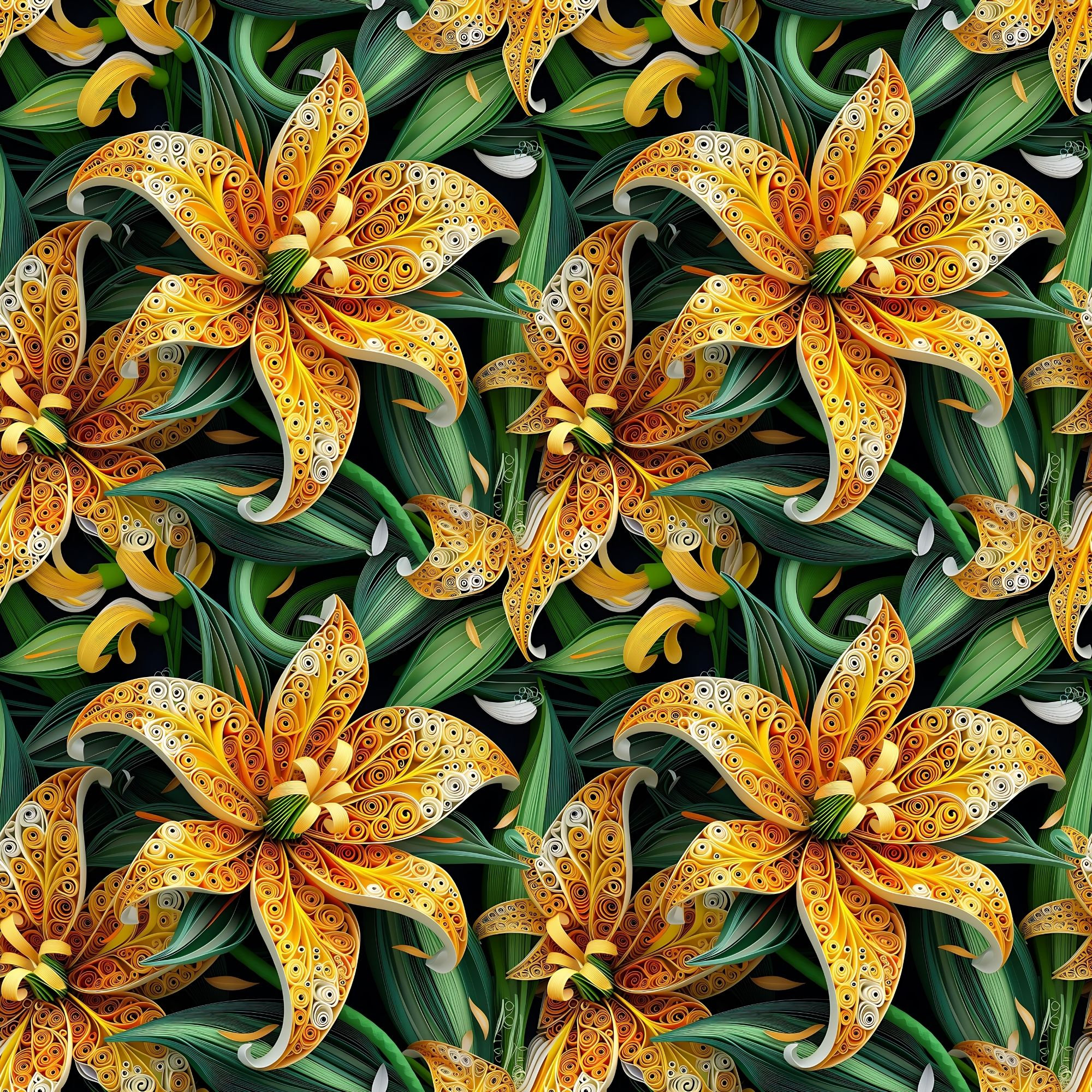 500+ Flower 3D Paper Quilled Patterns, Seamless Digital Papers ...