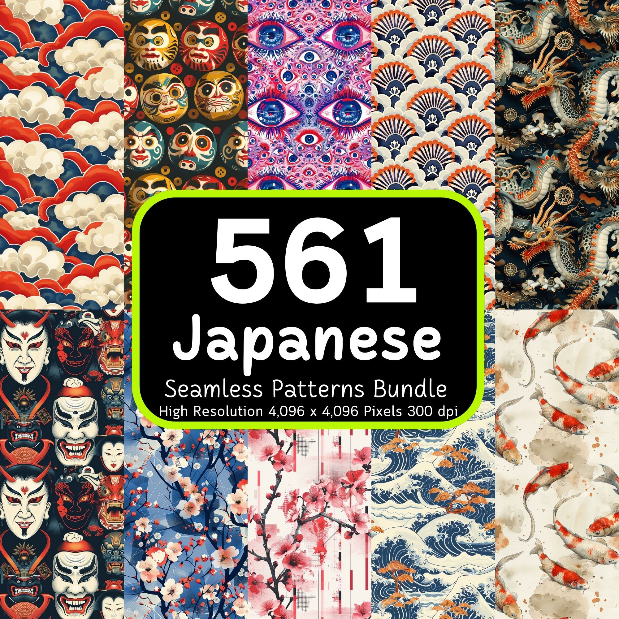 561 Japanese Seamless Patterns Bundle, Japanese Pattern Paper, Wave ...