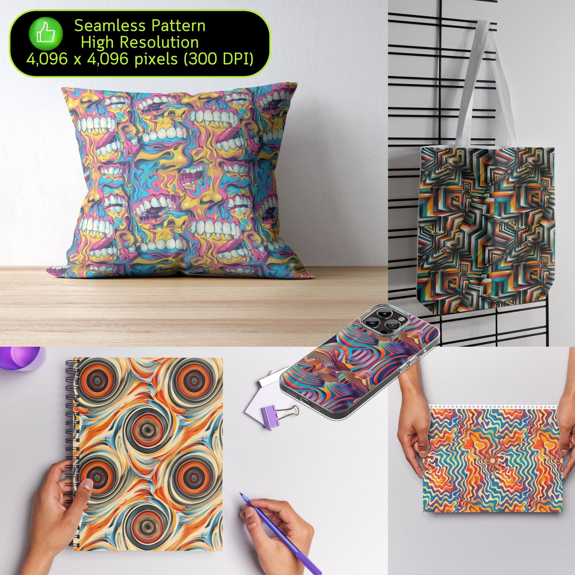 570 Psychedelic Seamless Patterns Bundle, Psychedelic Background, Psychedelic Paper, Sublimation ...