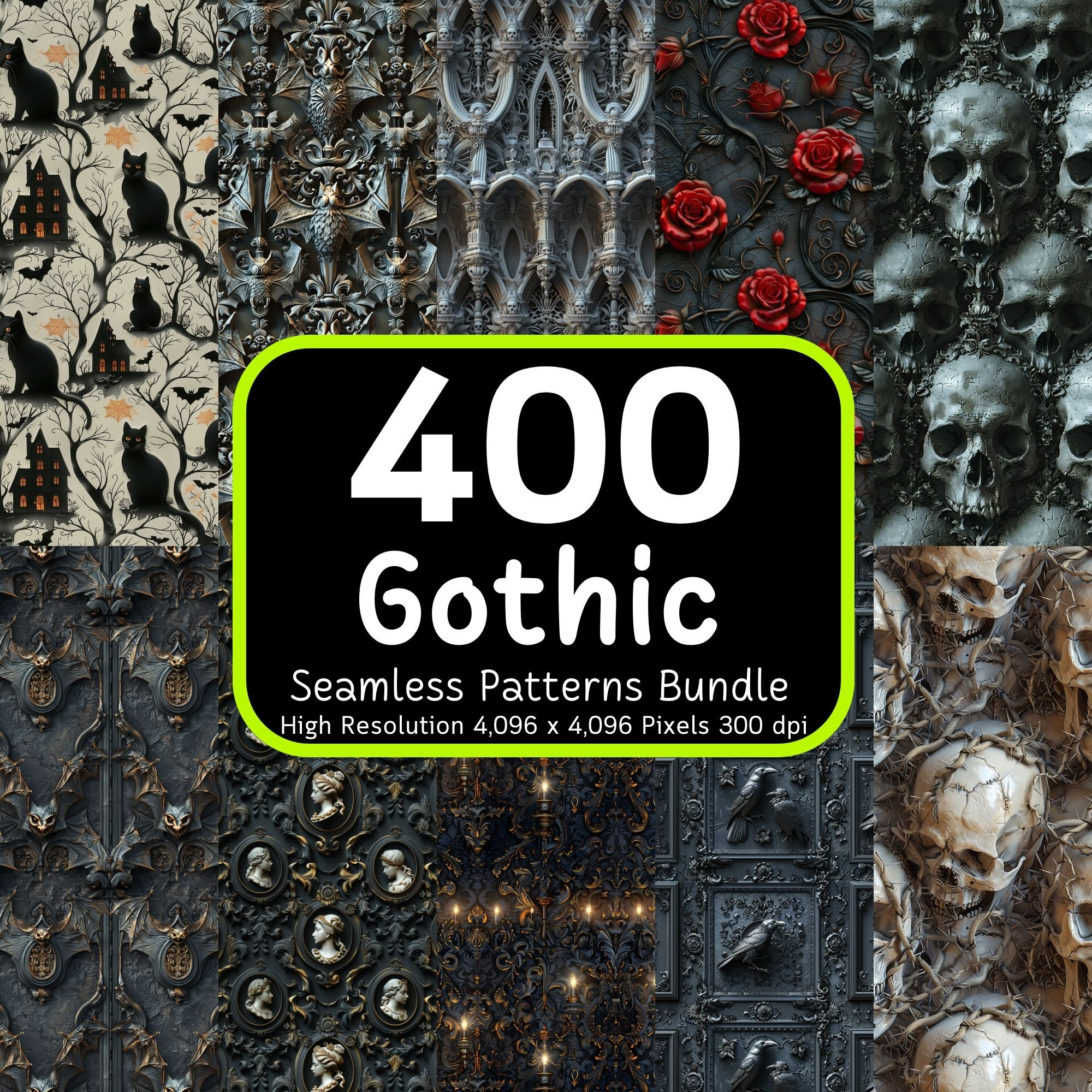 400 Gothic Seamless Patterns Bundle, Haunting Patterns, Skull Designs ...