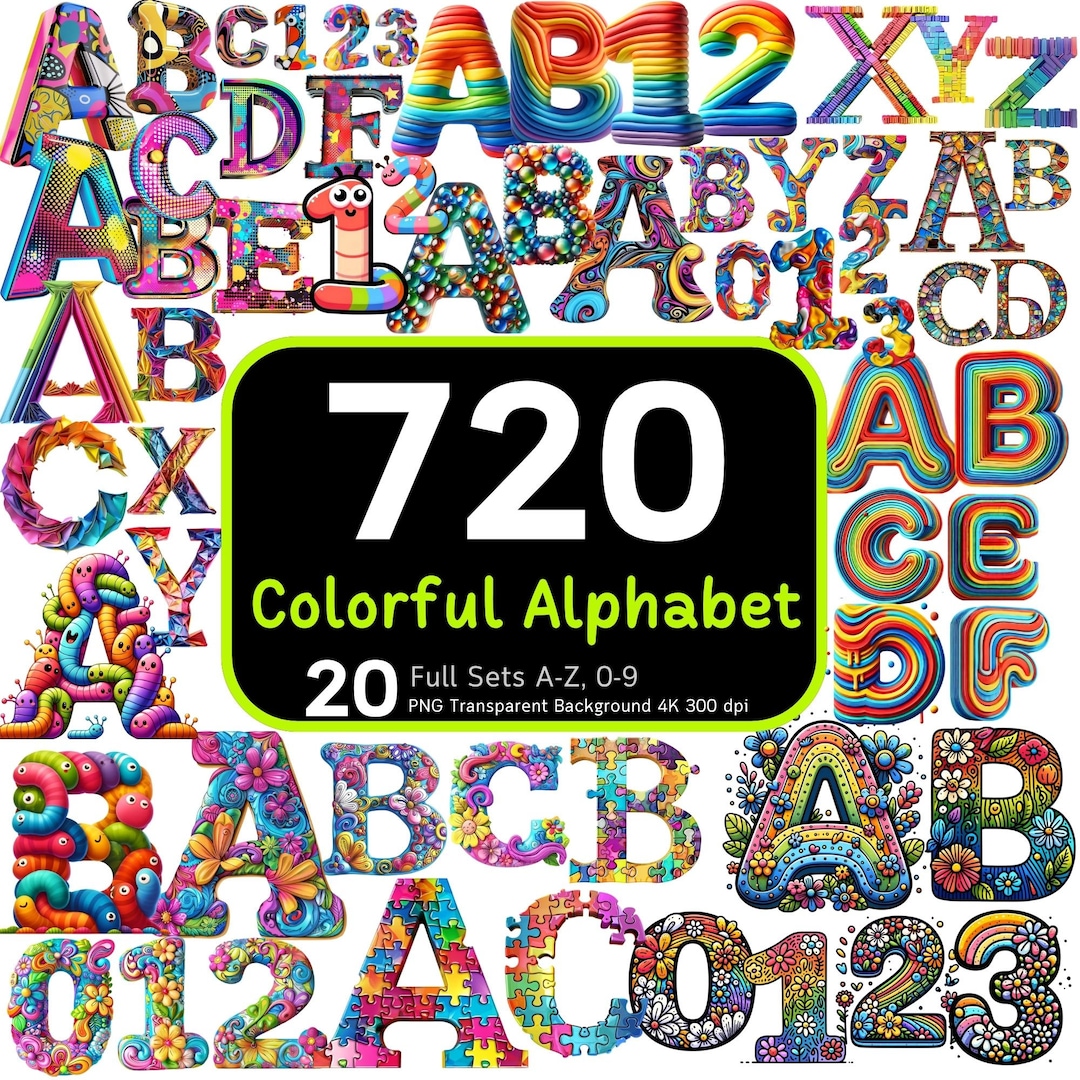 720 Colorful Alphabet Mega Bundle, Colorful Letters, Cute Letters ...