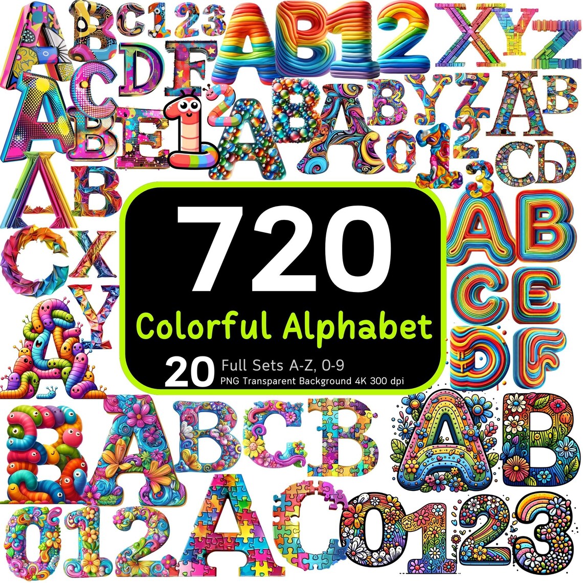 720 Colorful Alphabet Mega Bundle, Colorful Letters, Cute Letters ...