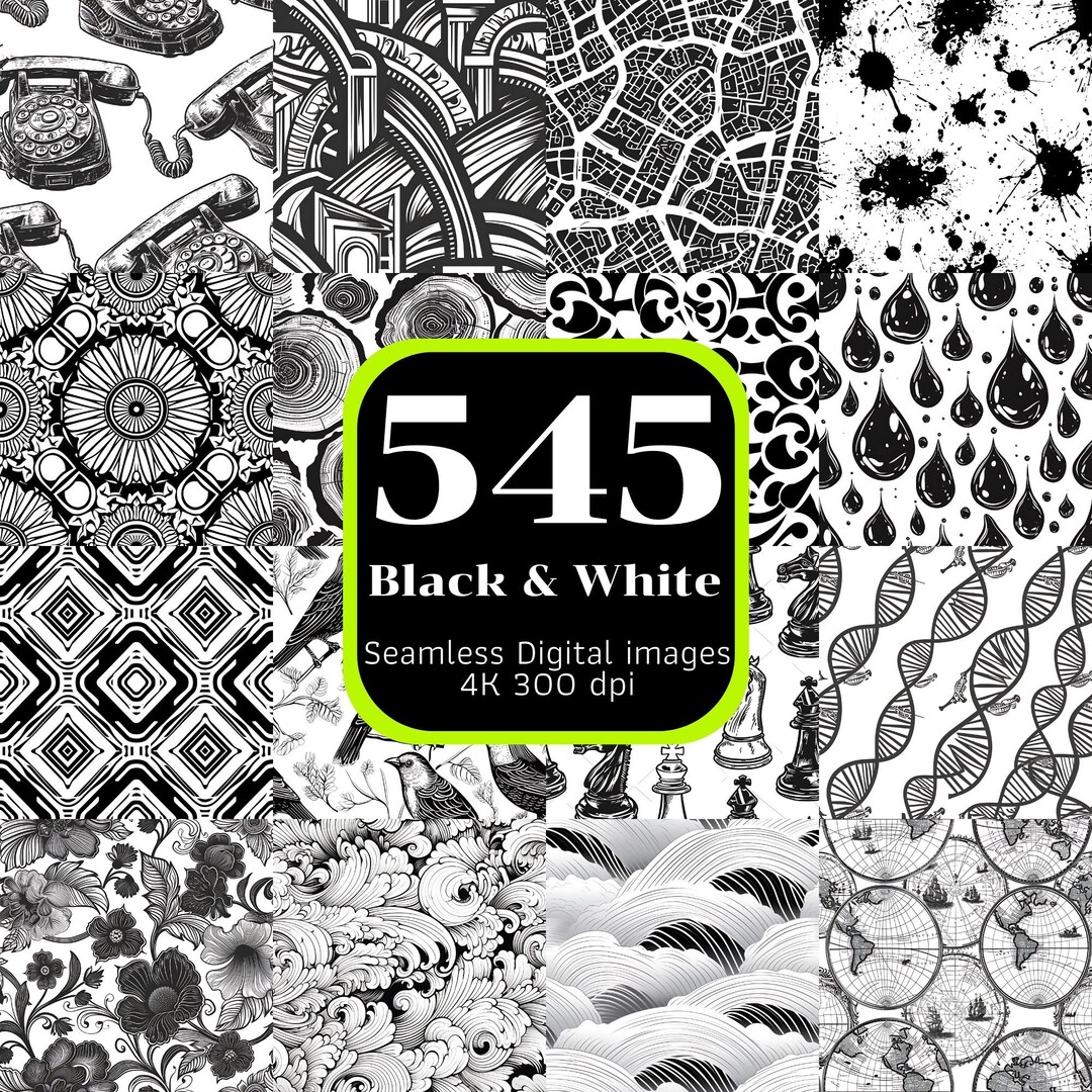 545 Black & White Seamless Digital Papers, Seamless Patterns, Seamless ...