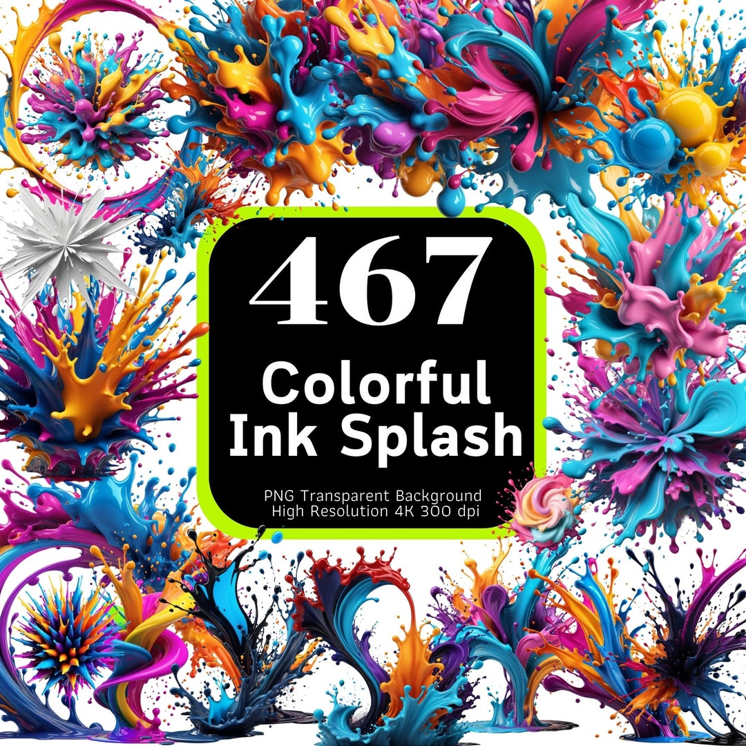 467 Colorful Ink Splash Clipart, Color Splash, Paint Splatter, Ink ...