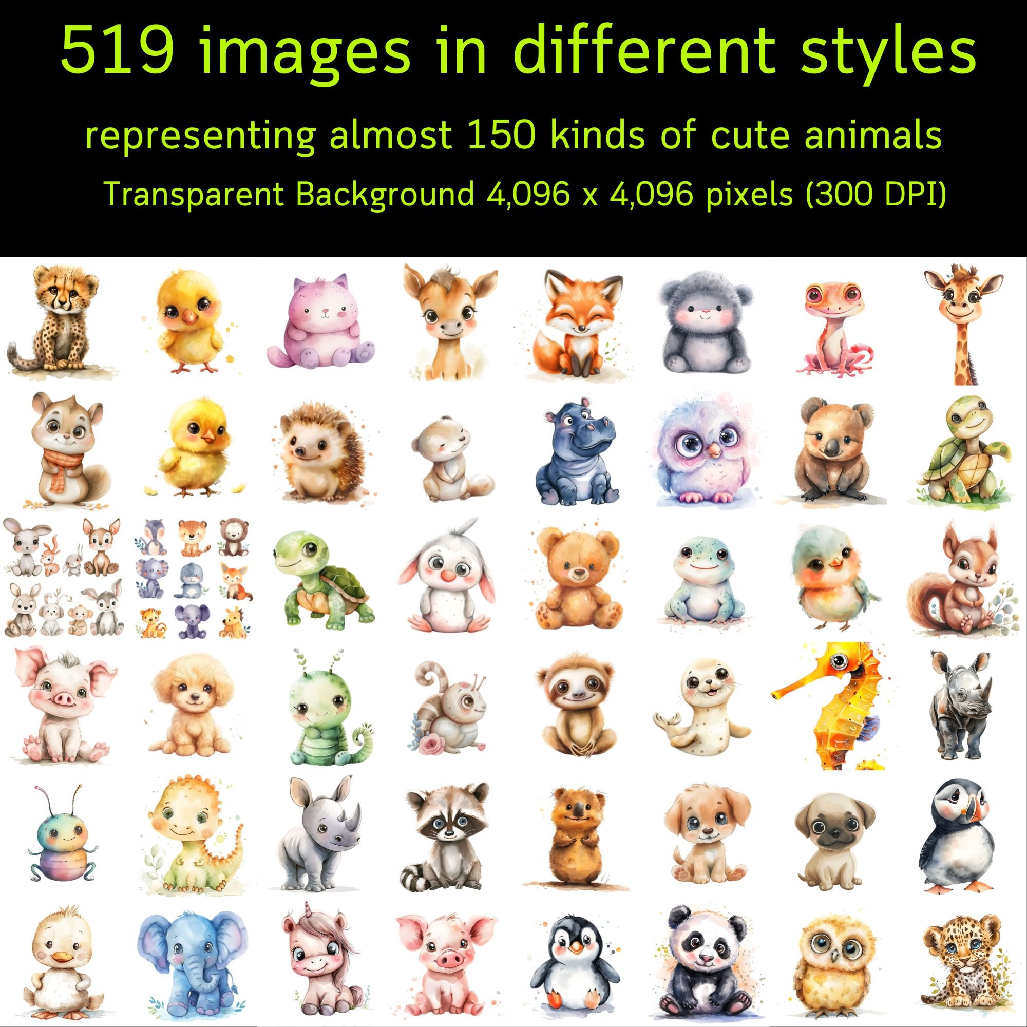 500++ Watercolor Cute Baby Animals Clipart, PNG Clipart, High ...