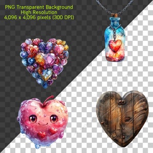 300 Heart Clipart Bundle, Watercolor Heart, Cute Heart, Floral Heart ...