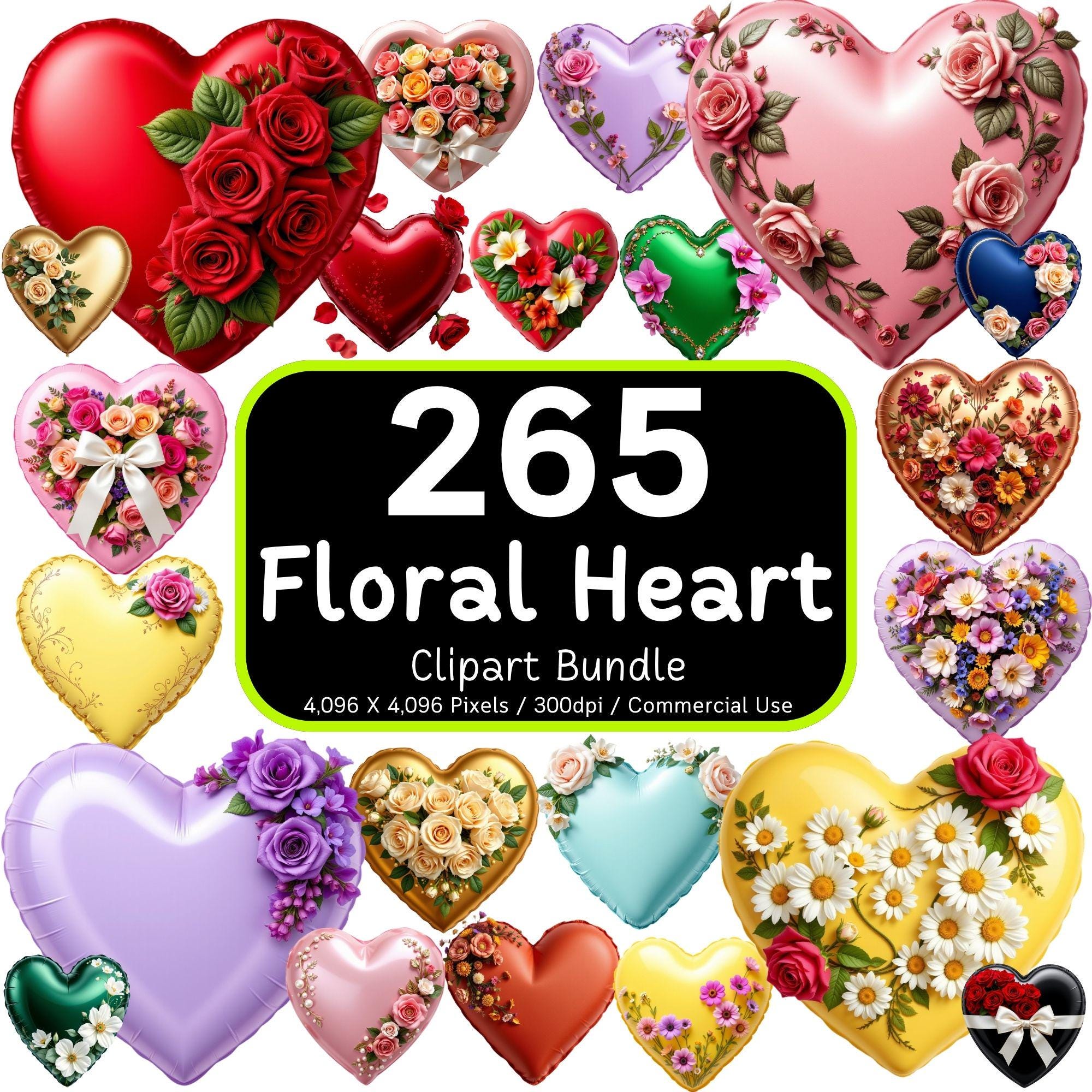 265 Floral Heart: Clipart Bundle, 3D PNG, Romantic Valentine's Day ...