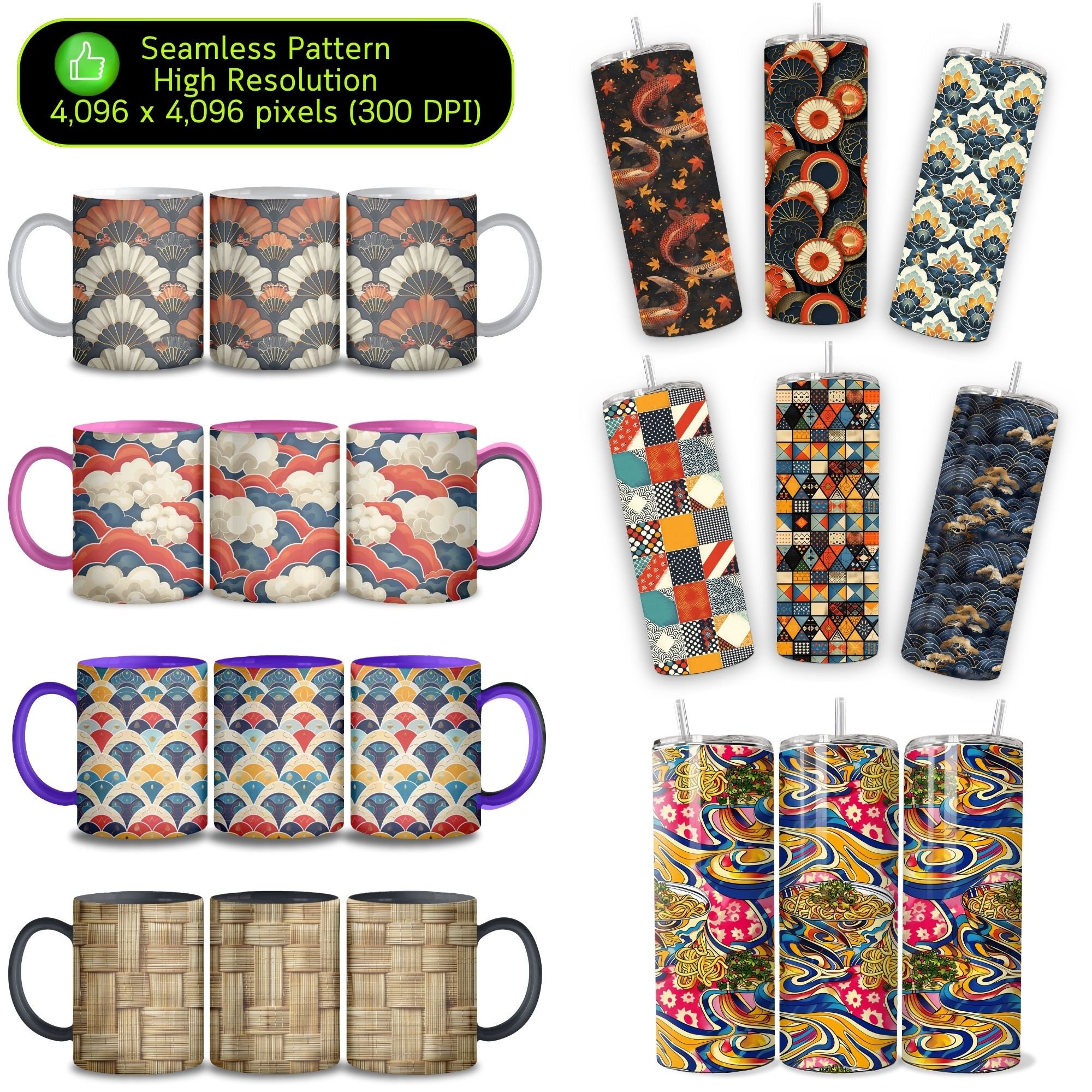 561 Japanese Seamless Patterns Bundle, Japanese Pattern Paper, Wave ...