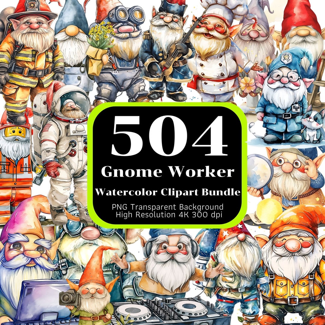 504 Gnome Watercolor Clipart Bundle, Cute Gnome Worker, Gnome Clipart ...