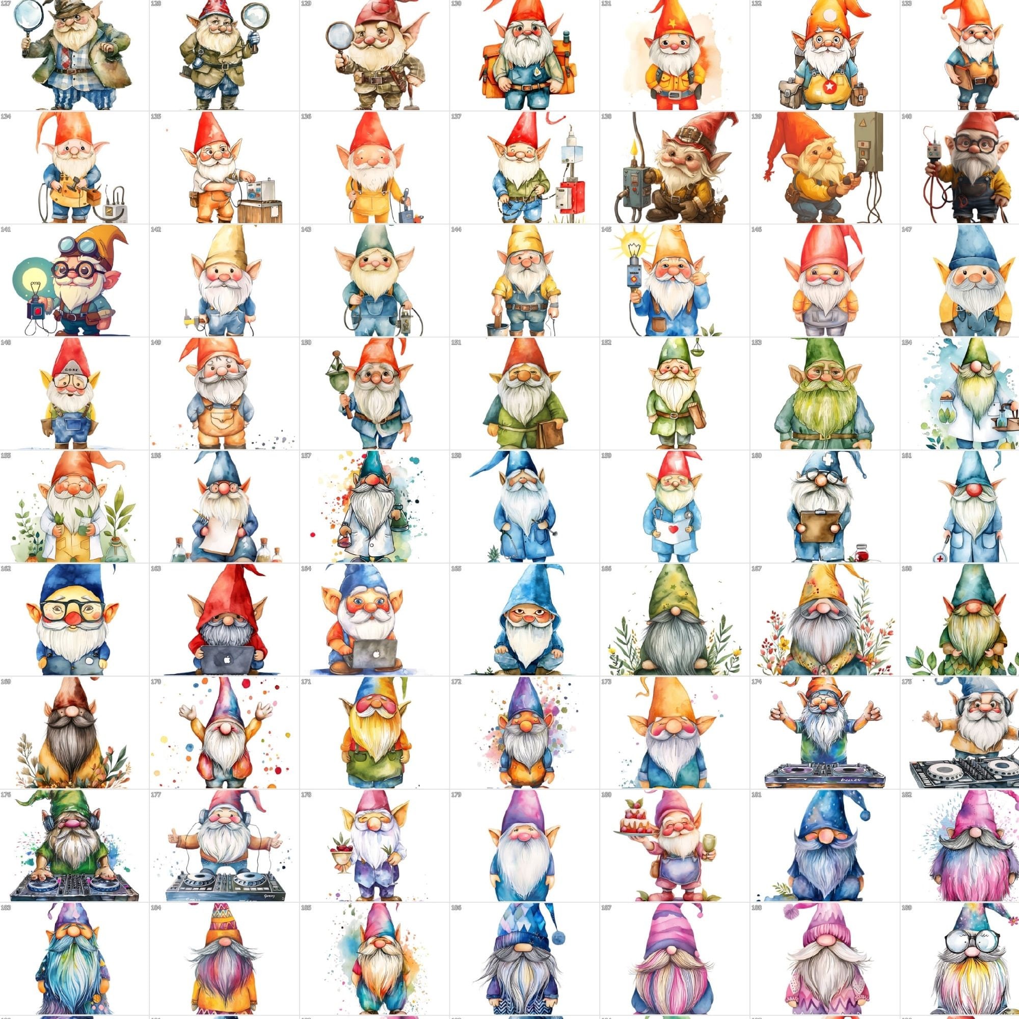 504 Gnome Watercolor Clipart Bundle, Cute Gnome Worker, Gnome Clipart ...