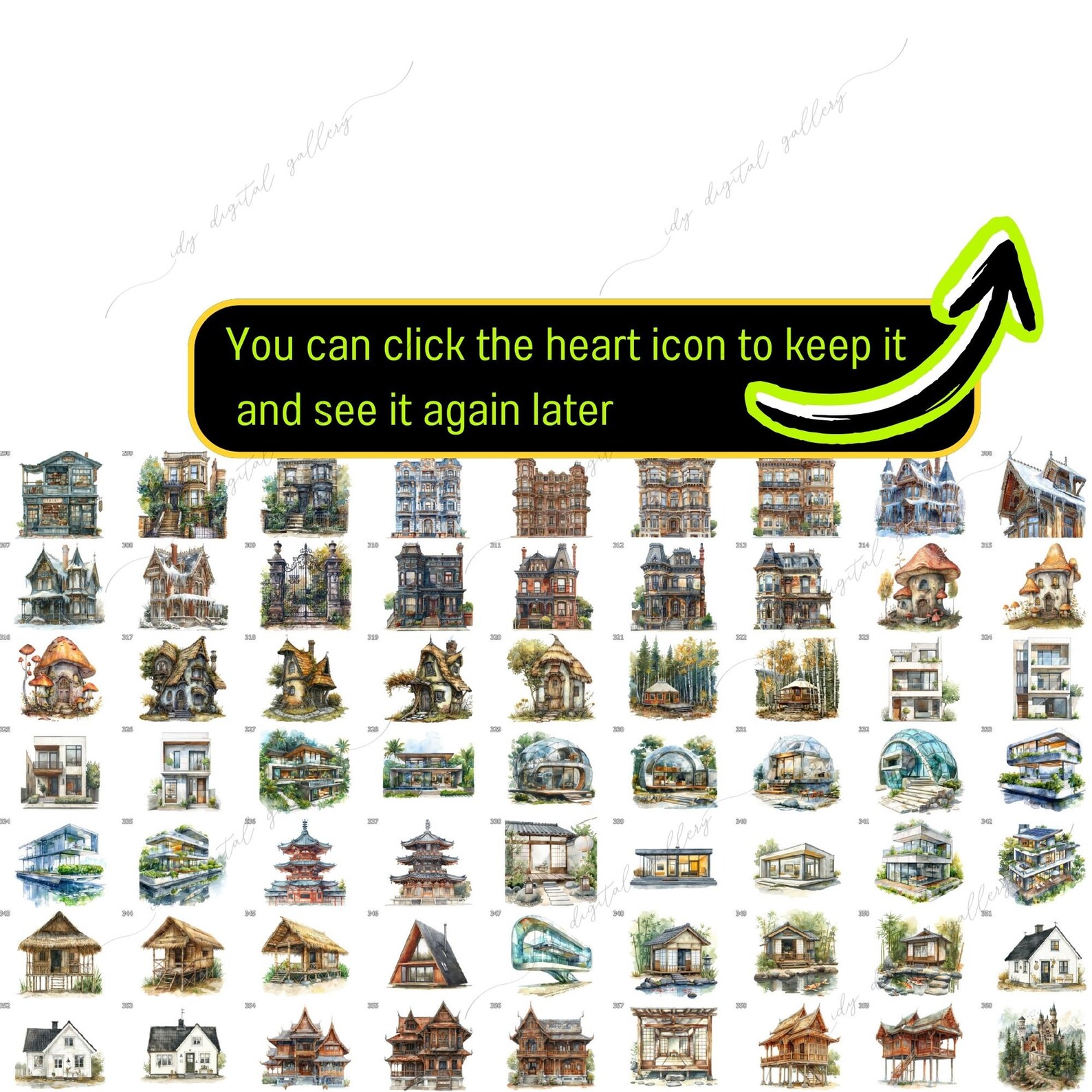 360 Houses Clipart Bundle, Watercolor House Clipart, House PNG, Home ...