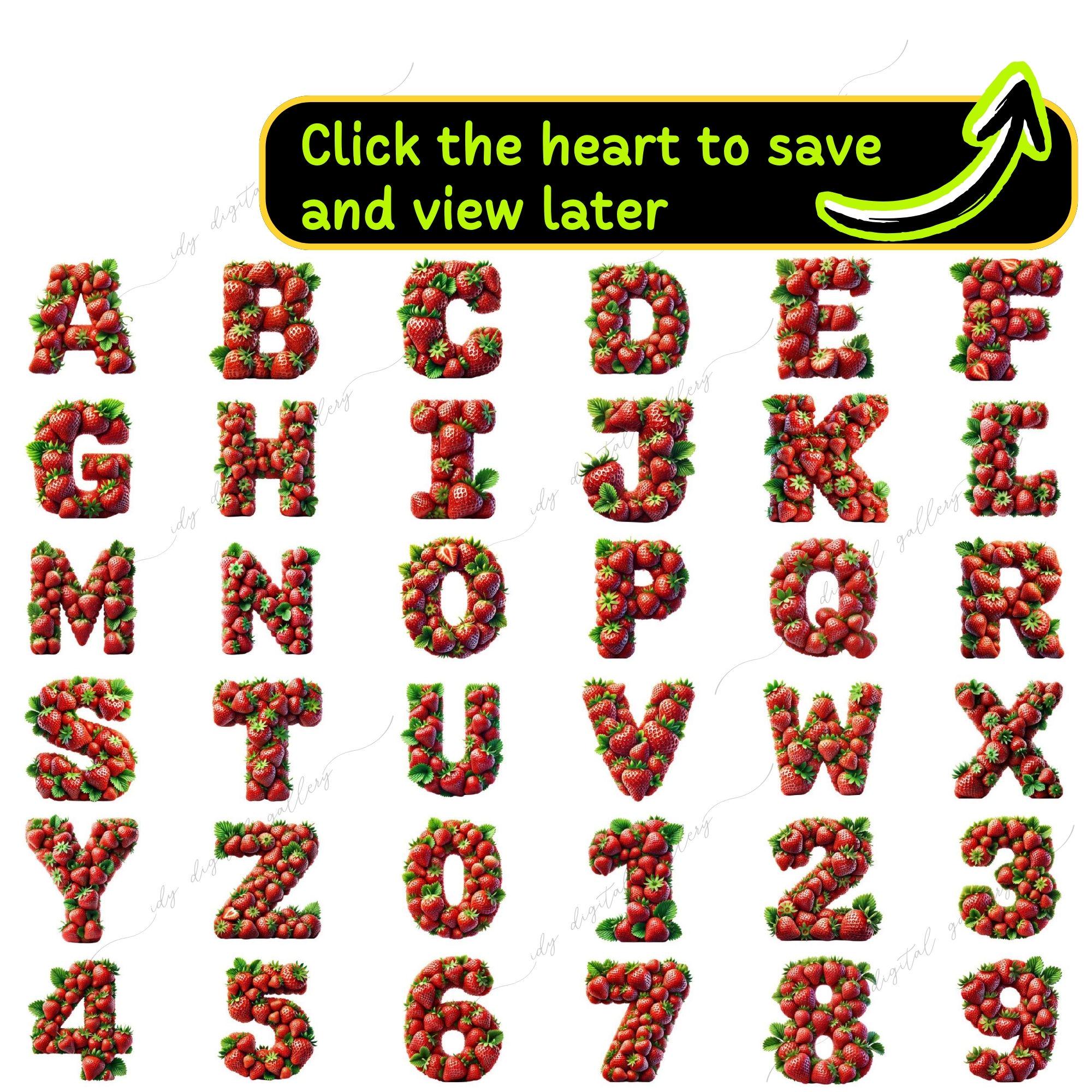 144 Strawberry Alphabet & Numbers Bundle, Cute Letters A-Z, Fruit ...