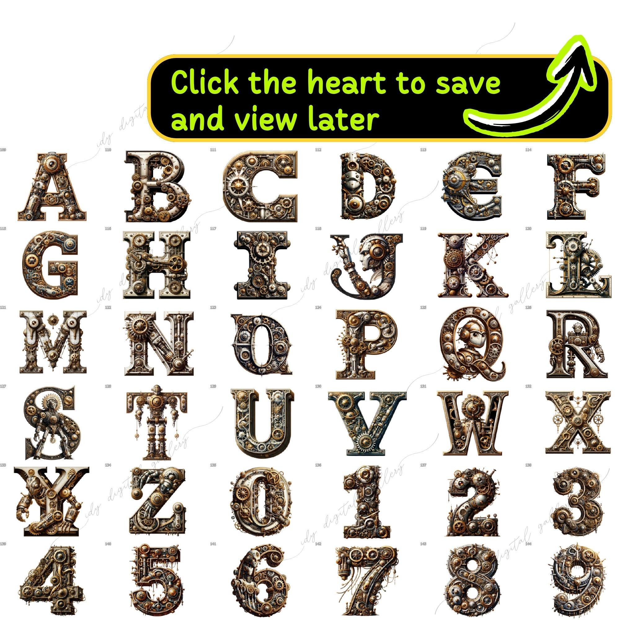 252 Robotic Alphabet Bundle, Mechanical Letters and Numbers, Robot ...