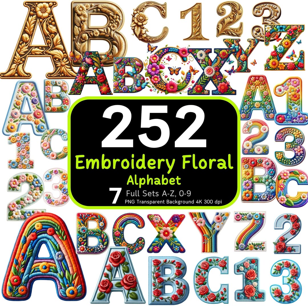 252 Embroidery Floral Alphabet Bundle, Embroidery Floral Letters ...