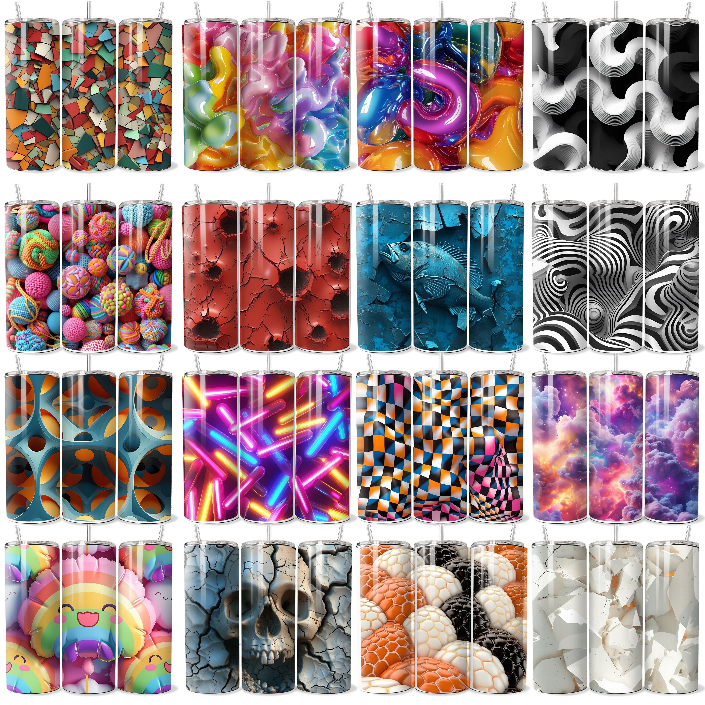 505 3D & Abstract 3D, Sublimation Designs, Seamless Pattern, Tumbler ...