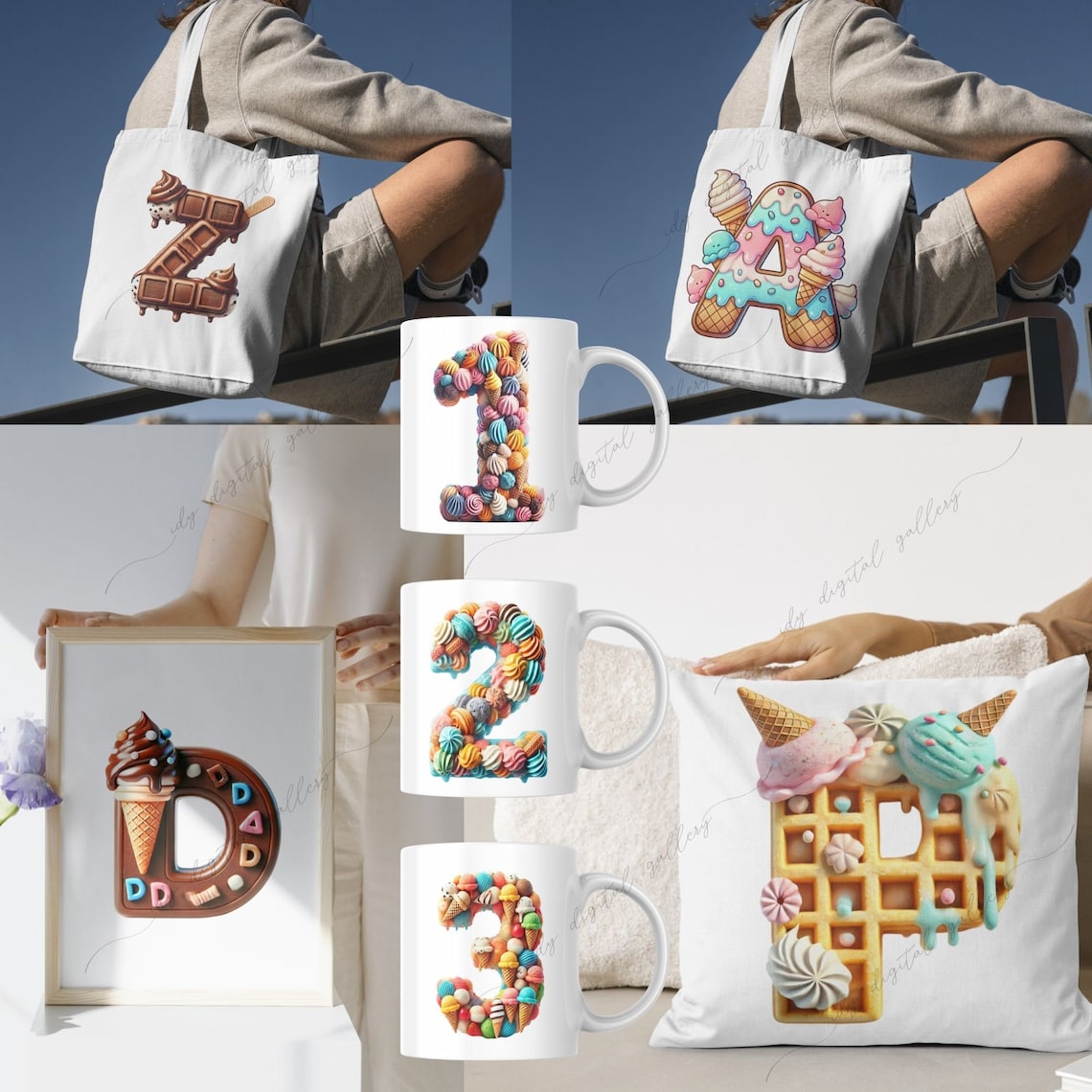 288 Ice Cream Alphabet & Numbers Bundle, Ice Cream Letters PNG ...