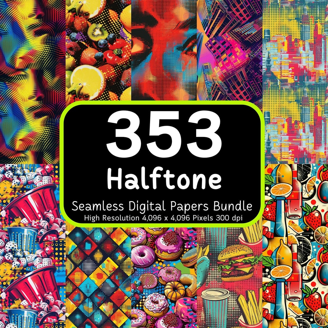 353 Halftone Seamless Patterns, Printable Halftone Papers, Colorful ...