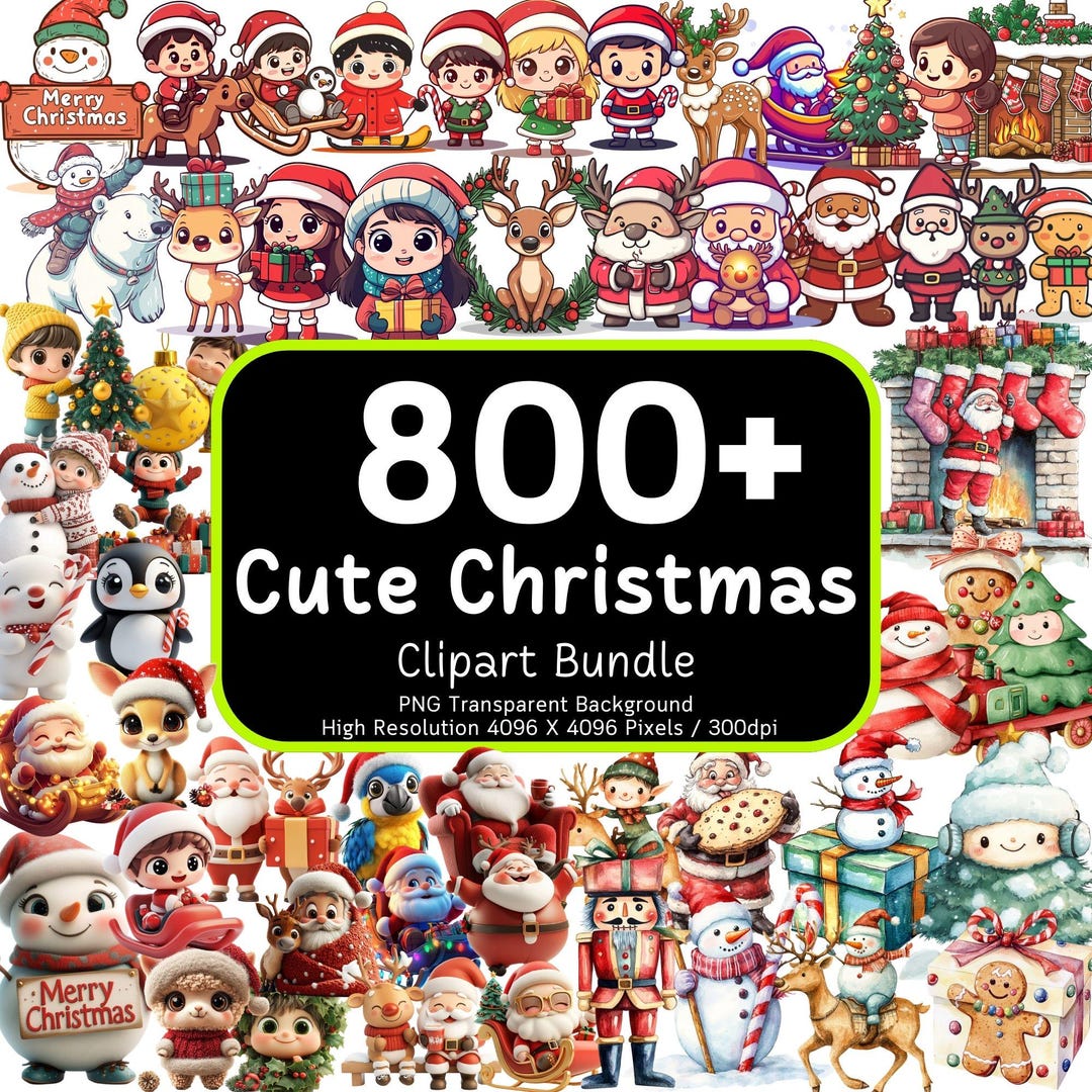 800+ Cute Christmas Clipart Bundle, Watercolor Christmas, 3D Christmas ...