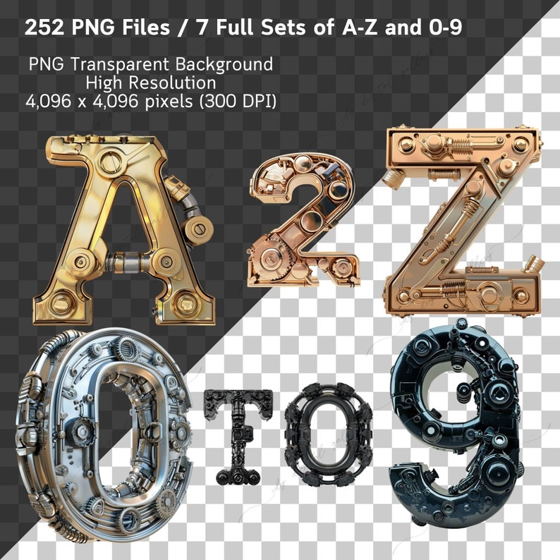 252 Robotic Alphabet Bundle, Mechanical Letters and Numbers, Robot ...