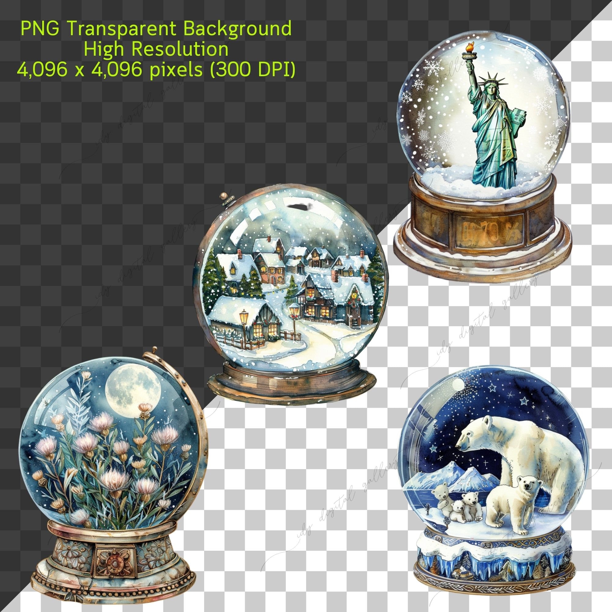 200 Snow Globe Clipart Bundle, Watercolor Snow Globe, Snow Globe PNG ...