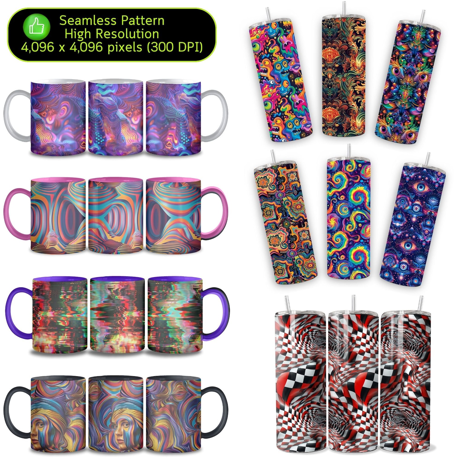 570 Psychedelic Seamless Patterns Bundle, Psychedelic Background, Psychedelic Paper, Sublimation ...