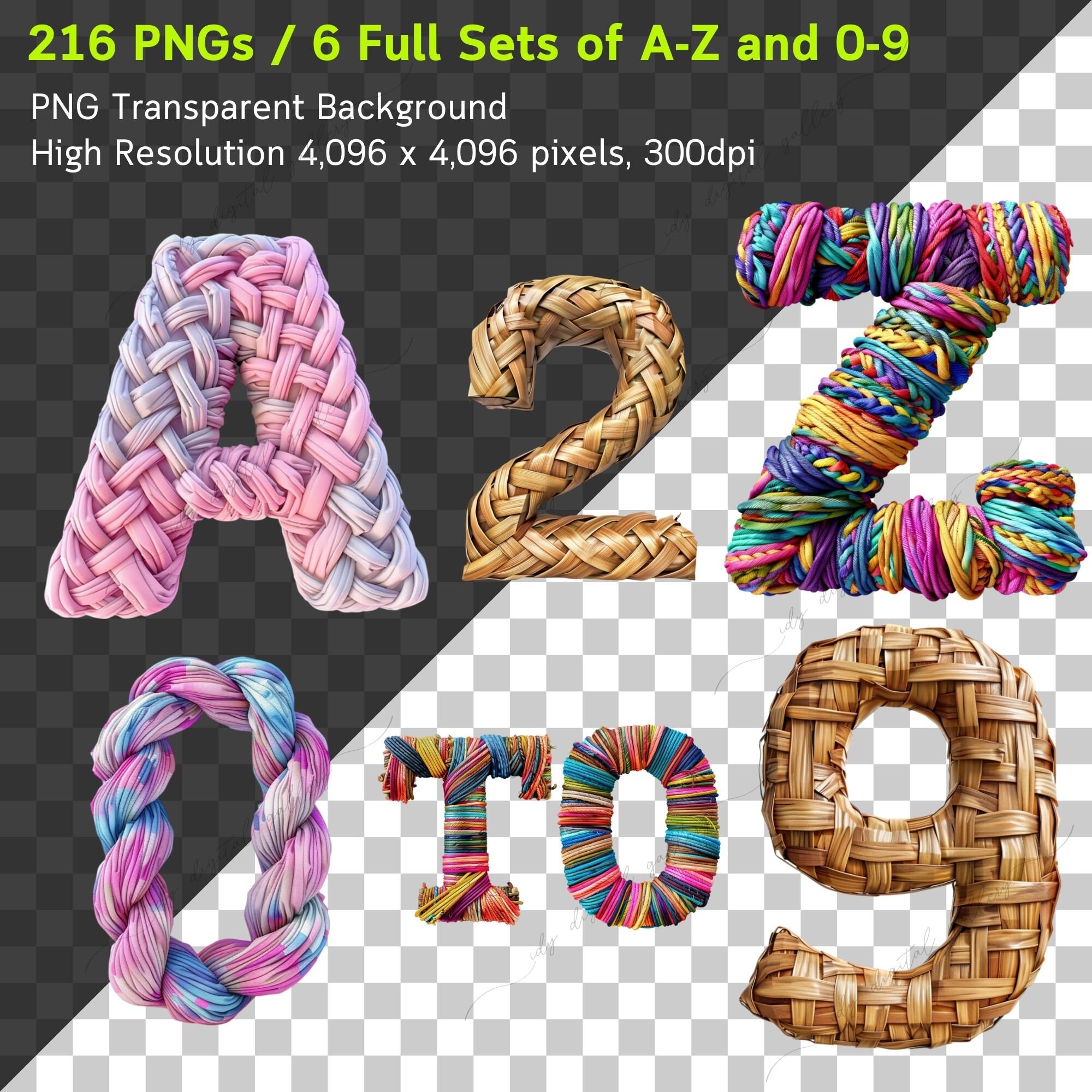 216 Weaving Alphabet & Numbers Bundle, Weaving Textures, Colorful ...