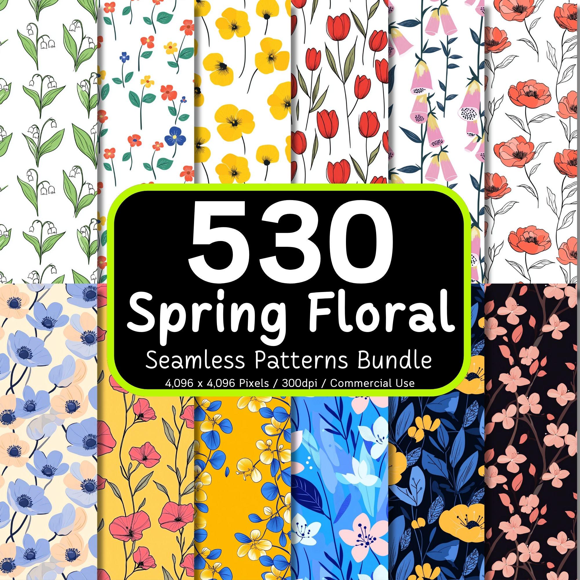 530 Spring Floral Seamless Patterns Bundle, Cute Flower Digital Paper ...