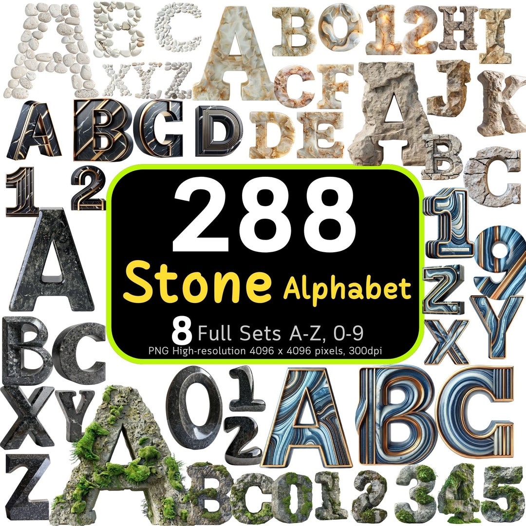 288 Stone Alphabet & Numbers Bundle, Stone Letters, Marble Letters ...