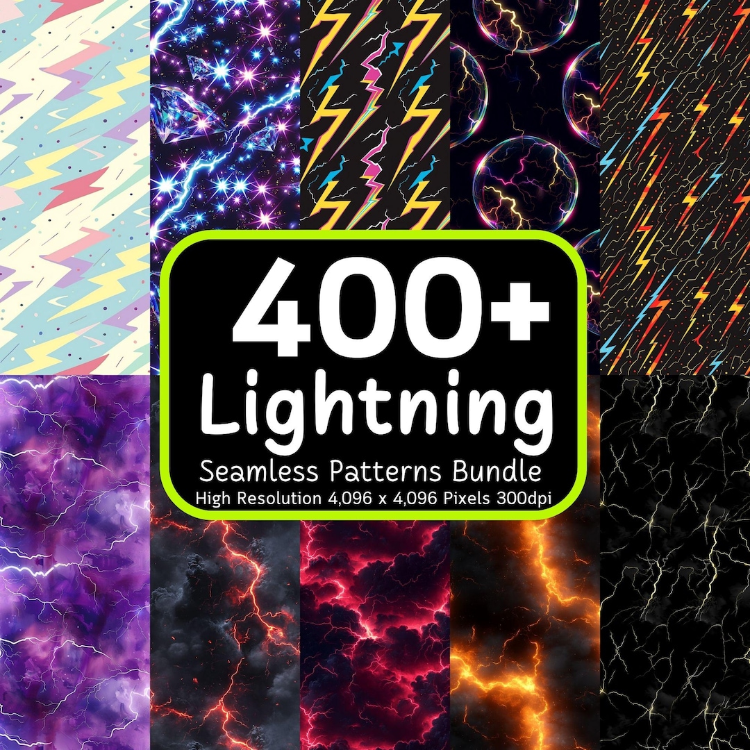 400+ Lightning Seamless Patterns Bundle, Striking Lightning, Storm ...