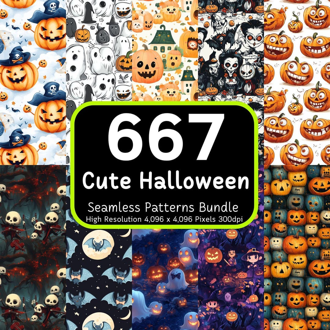 667 Cute Halloween Seamless Patterns Bundle, Halloween Digital Paper ...
