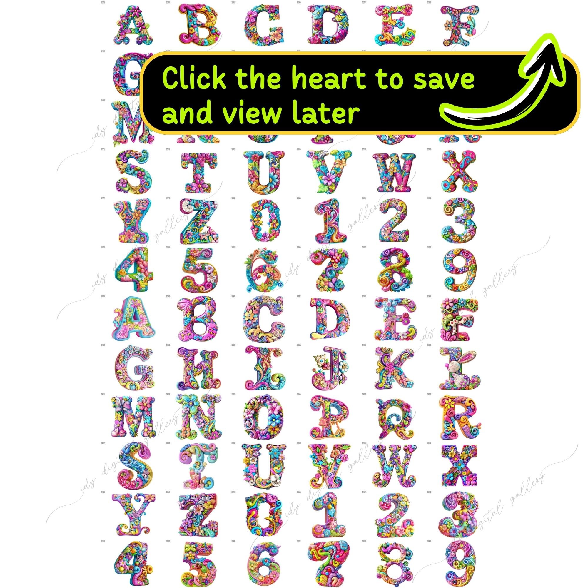324 Whimsical Alphabet & Numbers Bundle, Whimsical Letters, Whimsical ...