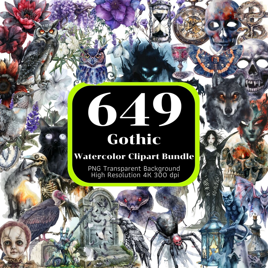 649 Gothic Watercolor Clipart Bundle, Gothic Graphics, Gothic Clipart ...
