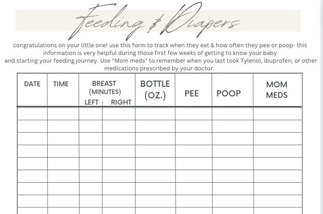 Newborn Feeding and Diapering Log - Etsy