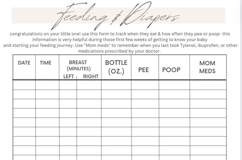Newborn Feeding and Diapering Log - Etsy