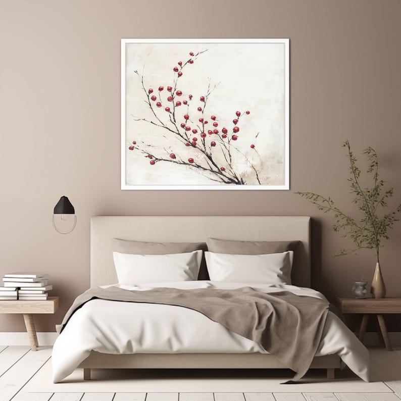 Winter-inspired Printable Abstract Red Berries Artwork and Soft Neutral ...