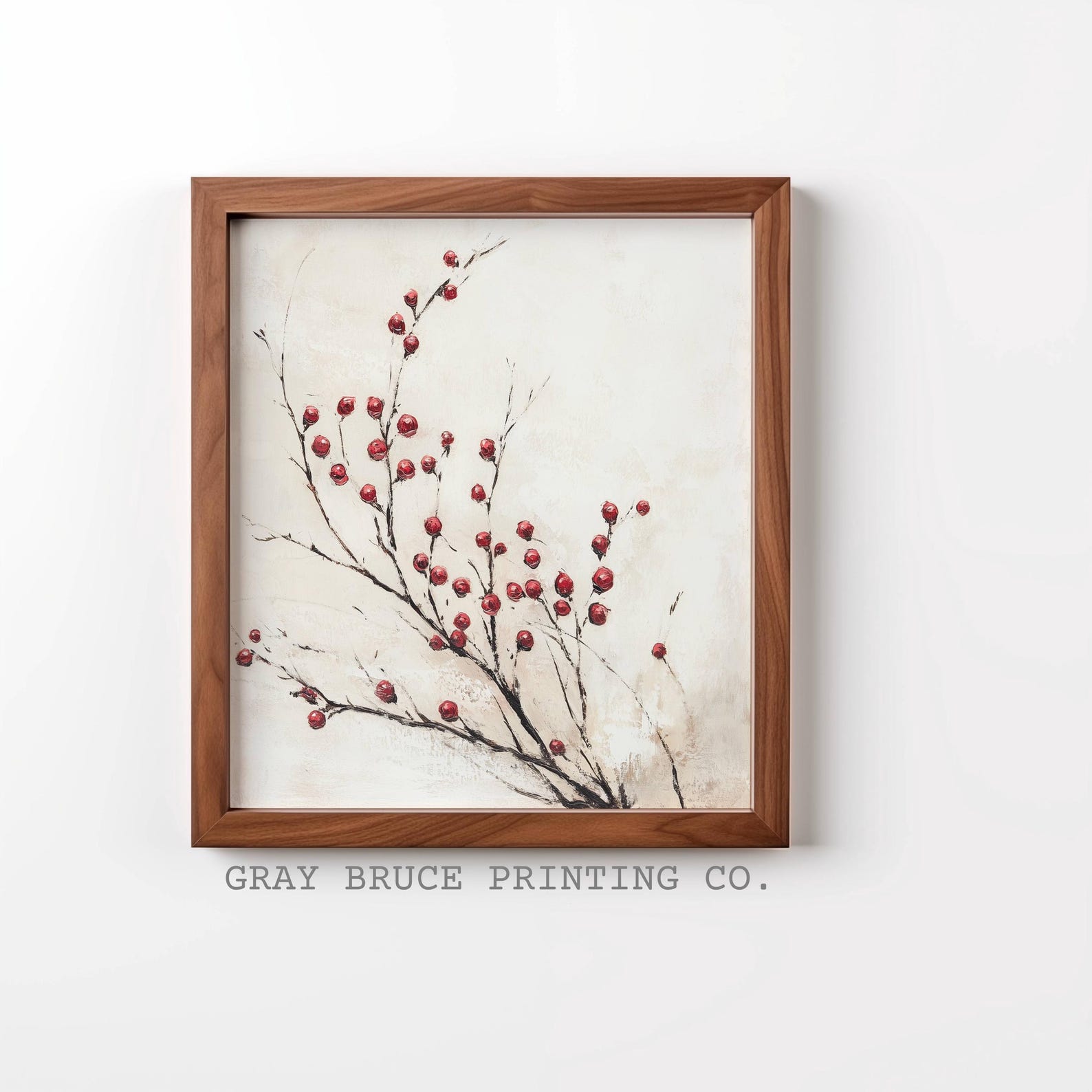 Winter-inspired Printable Abstract Red Berries Artwork and Soft Neutral ...