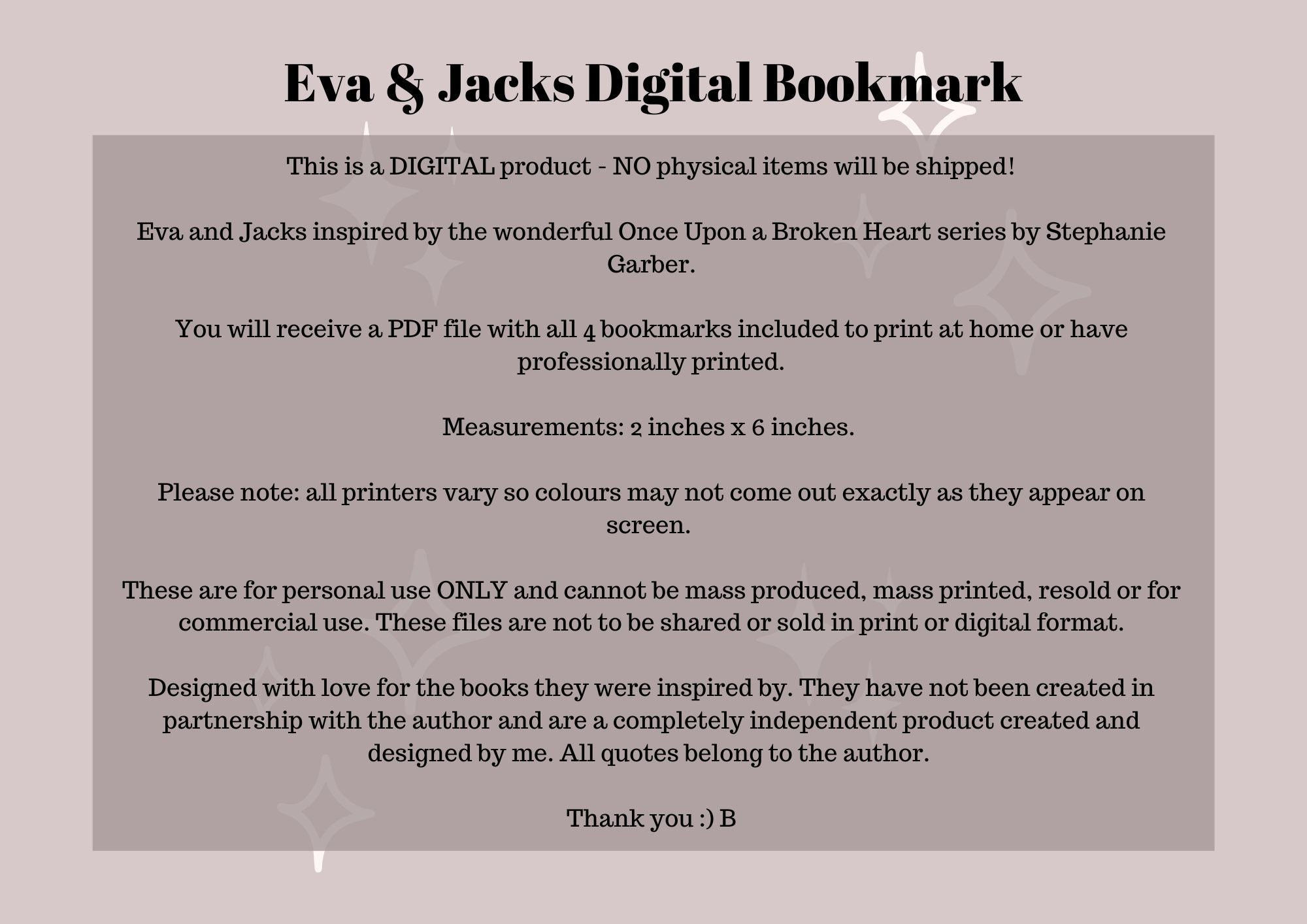 Eva Jacks Fanart Digital Bookmark, 4 Bookmarks, OUABH, Once Upon a Broken Heart, Bookish ...