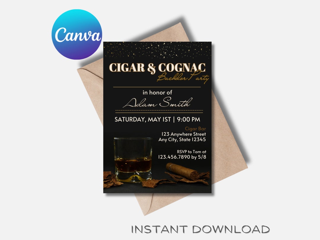 Cigars and Cognac Bachelor Party, Editable Cigar & Cognac Invitation ...