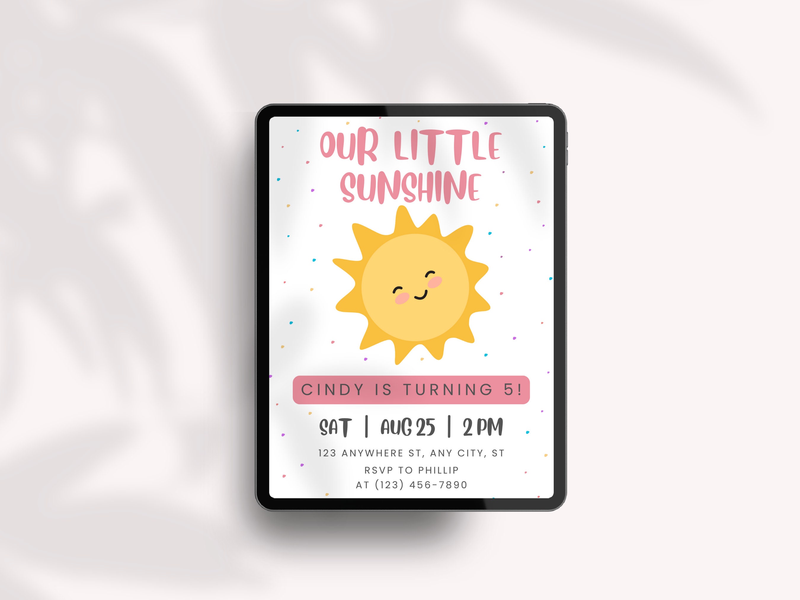 Our Little Sunshine Party Invitation, Sunshine Party, Rainbow, Pastel ...