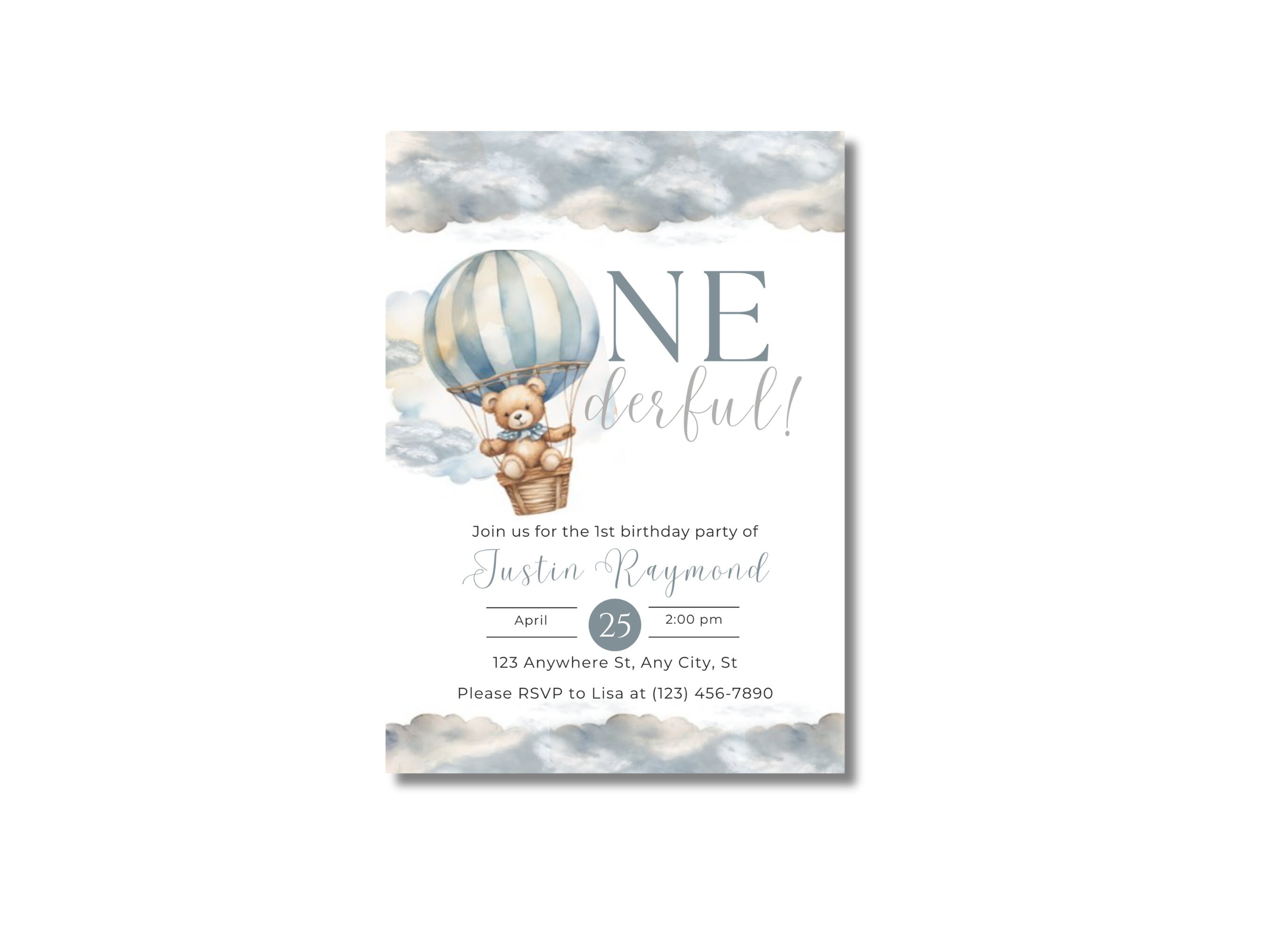 Onederful Hot Air Balloon Birthday Party, Editable Hot Air Balloon ...