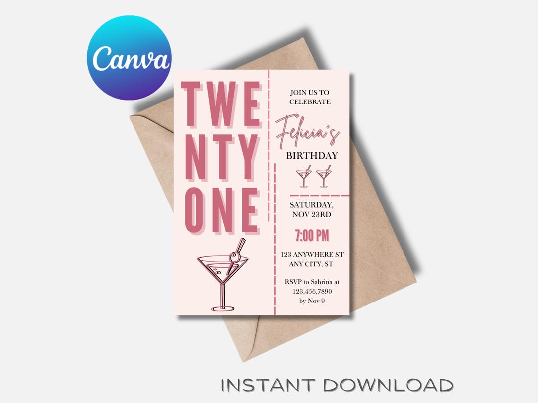Twenty One Birthday Party, 21 Birthday Invitation, Modern Invitation ...