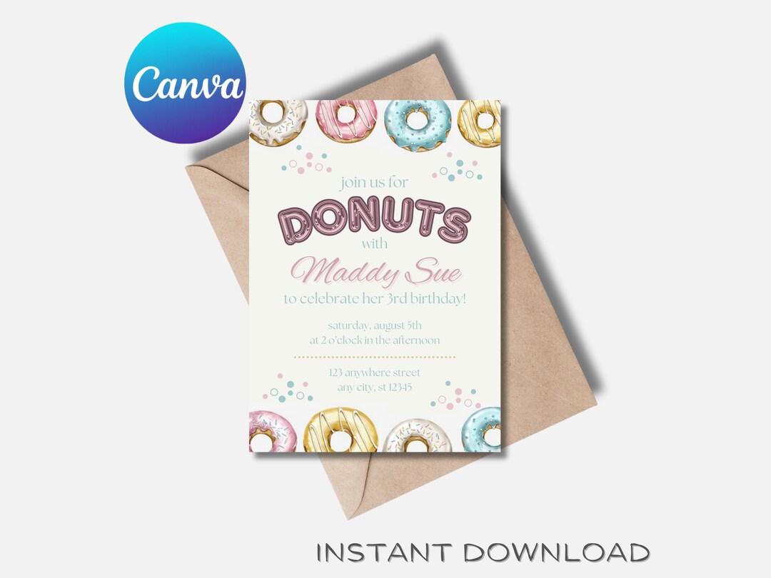 Join Us for Donuts Birthday Party, Editable Donut Invitation, Sprinkle ...